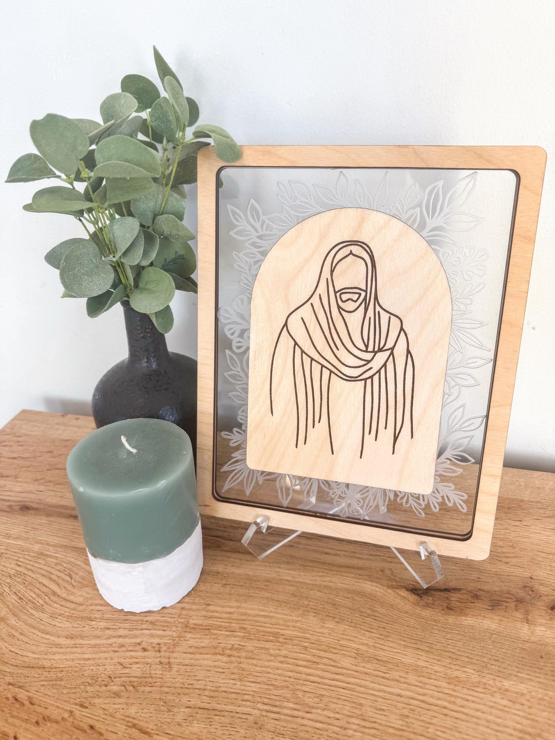 Jesus Christ Decor, Laser Engraved Christ Sign, Wood Christ Engraving, Wood and Acrylic Jesus ...