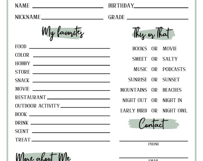 Get to Know You, Getting to Know You Page, Get to Know You Printable ...