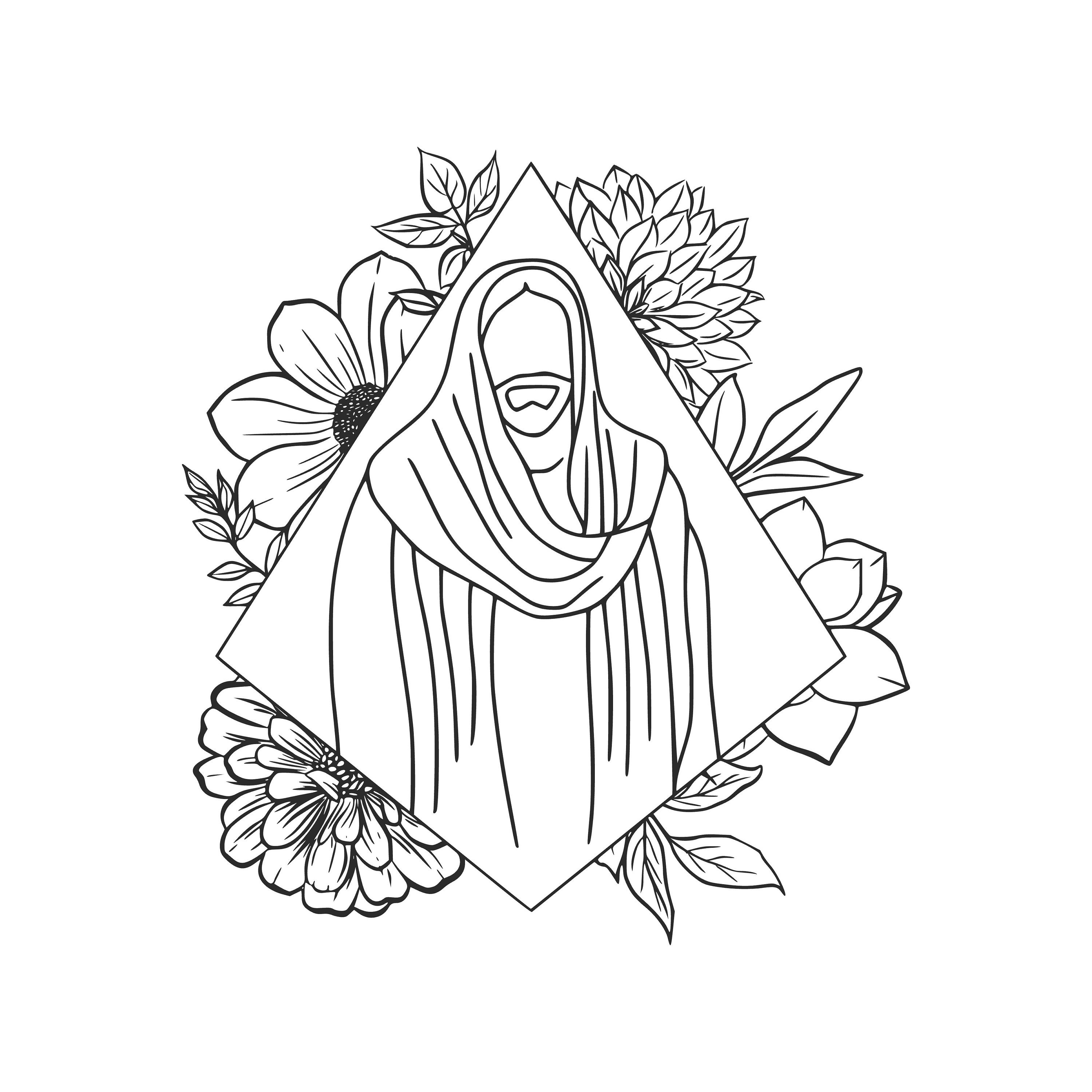 Christ Line Art With Floral Border Printable, Christ Simple Digital ...