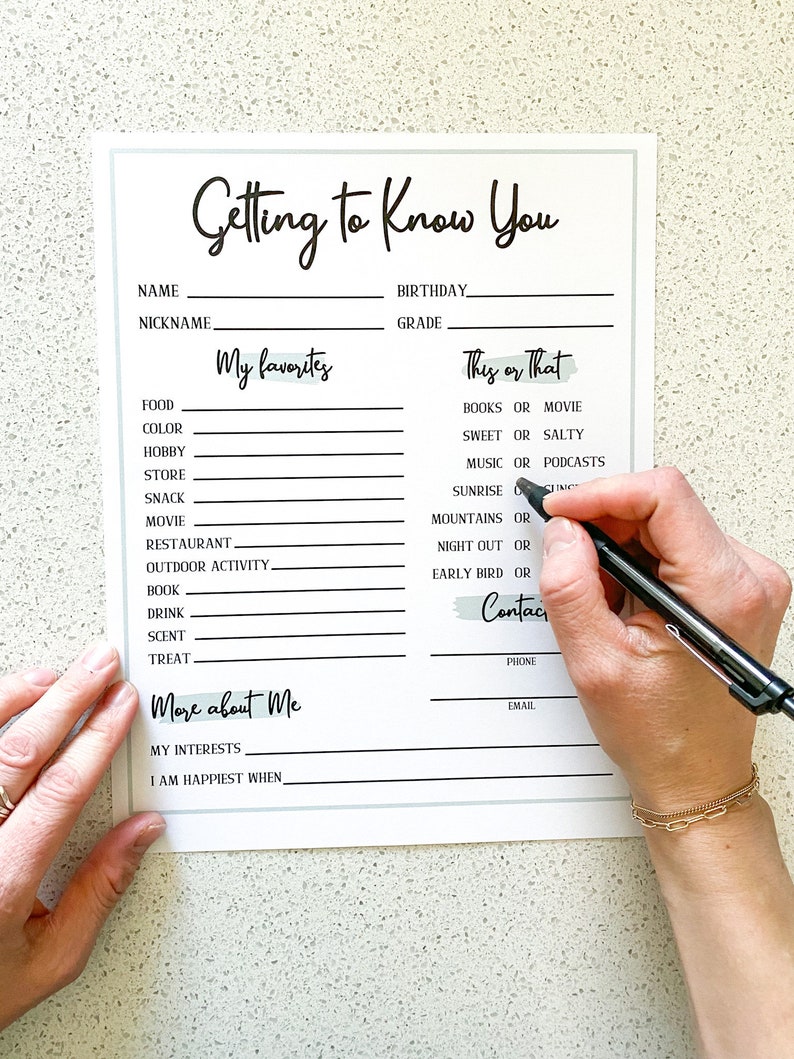 Get to Know You, Getting to Know You Page, Get to Know You Printable ...