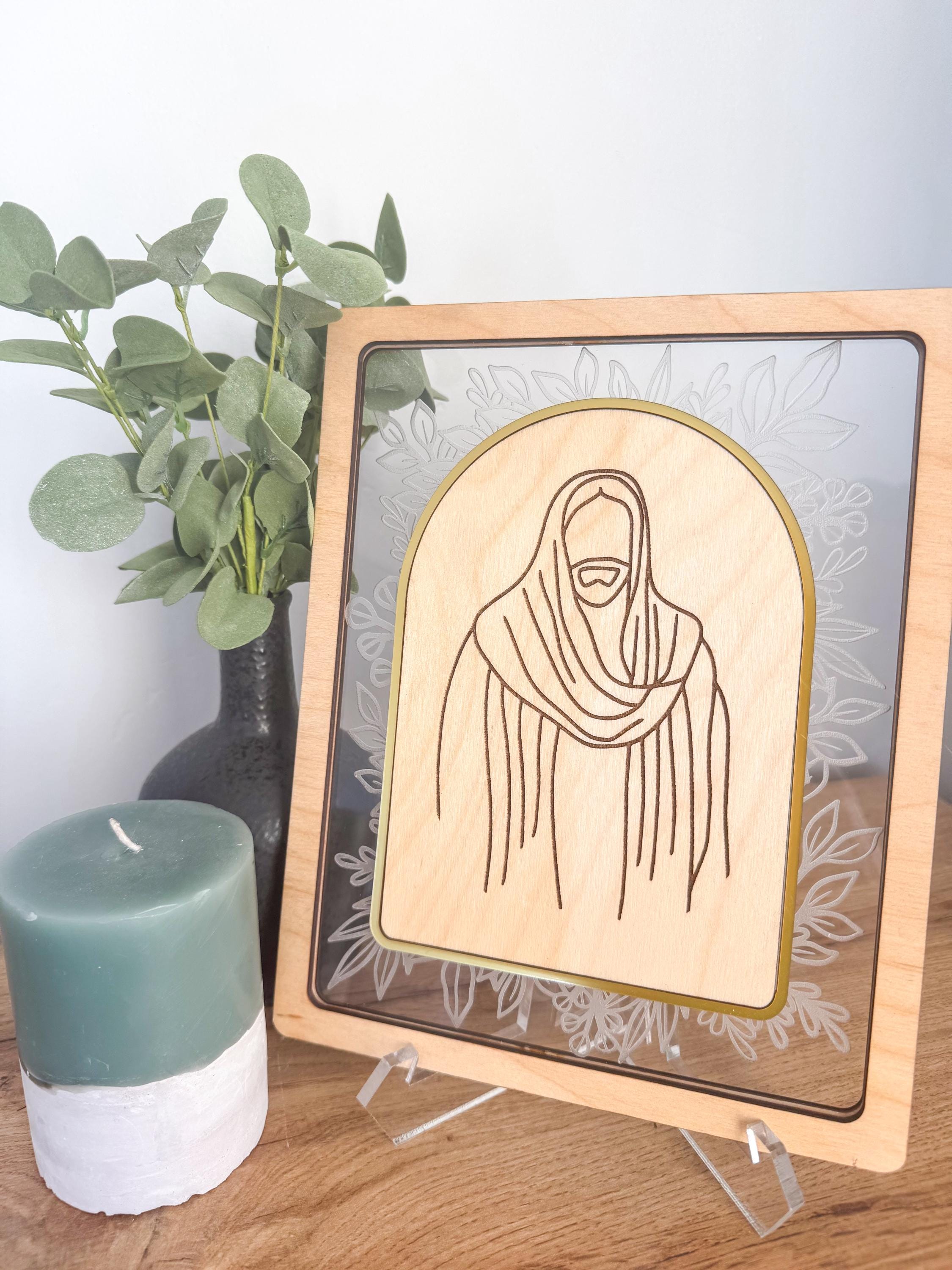 Jesus Christ Decor, Laser Engraved Christ Sign, Wood Christ Engraving, Wood and Acrylic Jesus ...