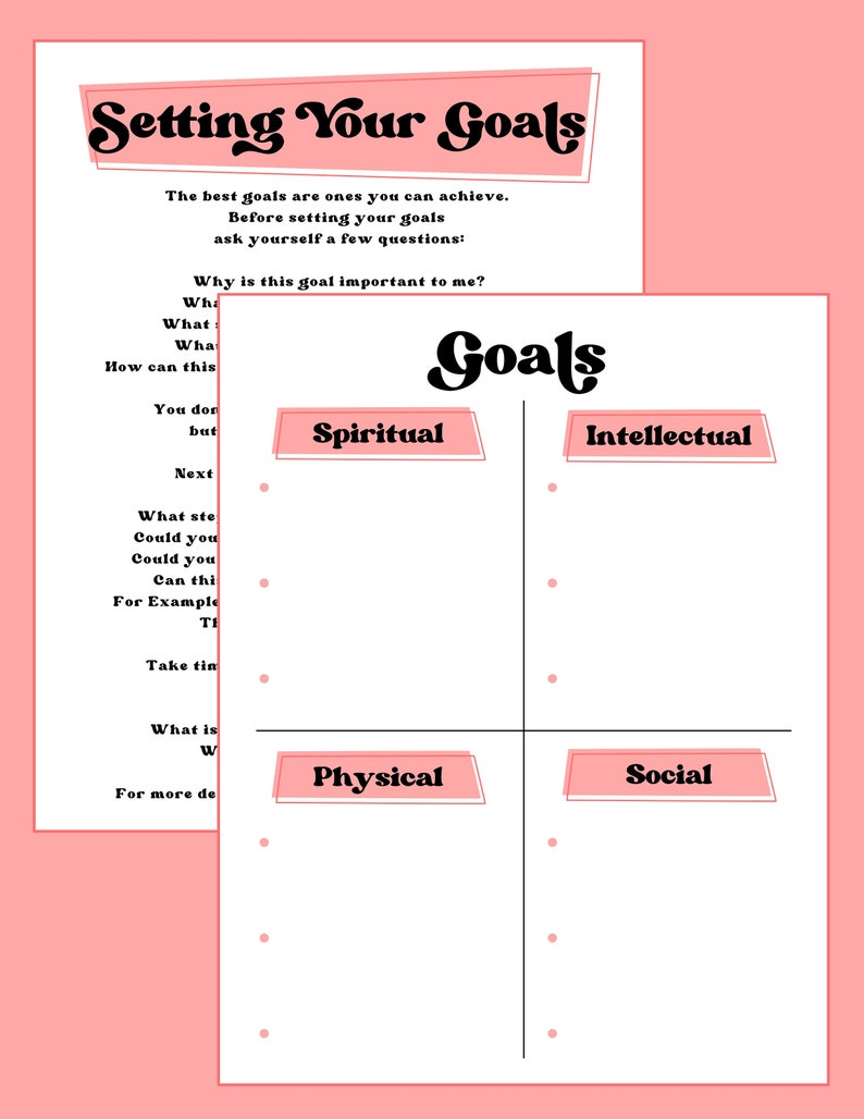 Youth Four Goals Printable Sheet, LDS Youth Goals Printable, Goal Sheet ...