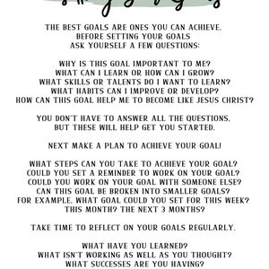 Youth Four Goals Printable Sheet, LDS Youth Goals Printable, Goal Sheet ...