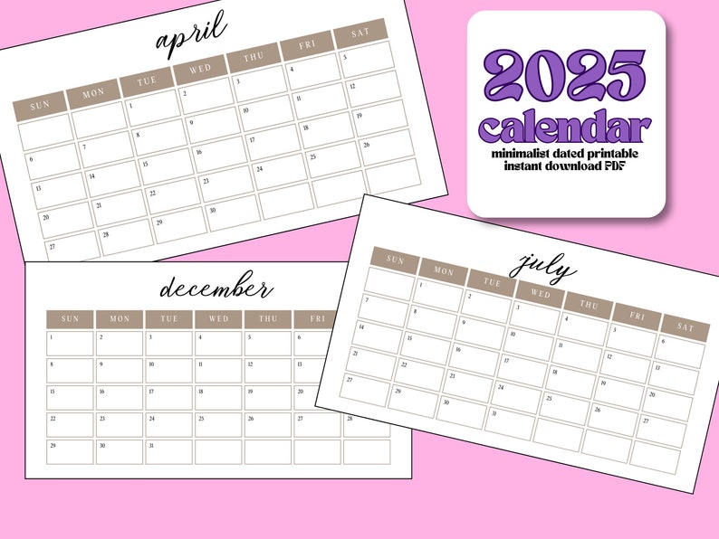 Minimalist Printable 2025 Calendar - Etsy