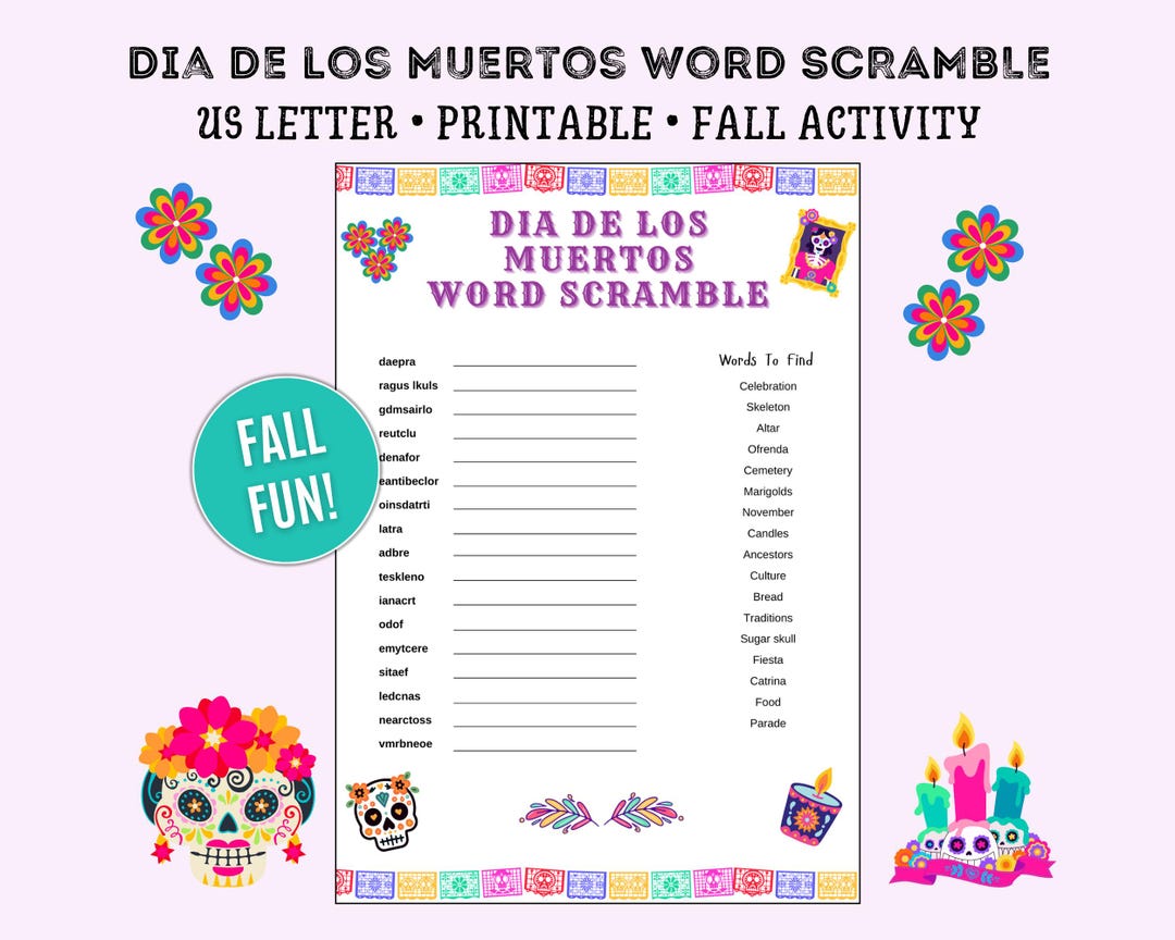 Dia De Los Muertos Word Scramble Printable, Dia De Los Muertos Activity ...