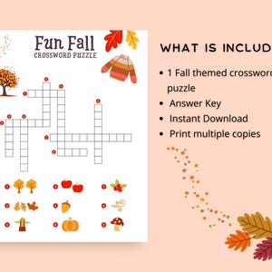 Fall Crossword Puzzle Printable, Fall Crossword Game, Autumn Crossword ...
