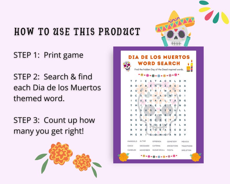 Dia De Los Muertos Word Search Printable, Dia De Los Muertos Activity ...