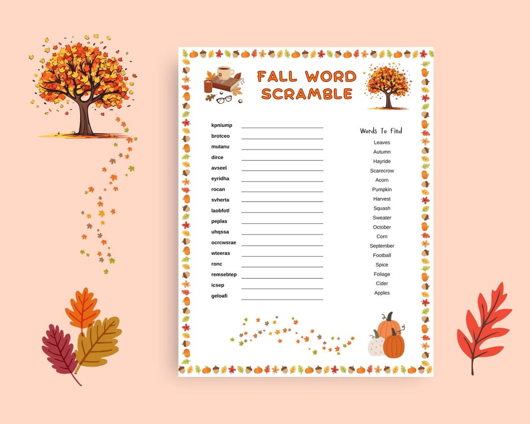 Fall Word Scramble Printable, Kids Fall Activity, Fall Activities, Kids ...