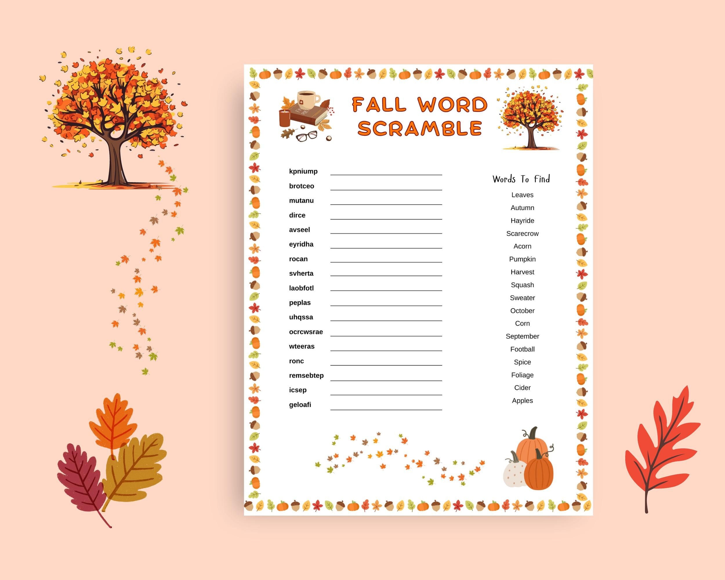 Fall Word Scramble Printable, Kids Fall Activity, Fall Activities, Kids ...