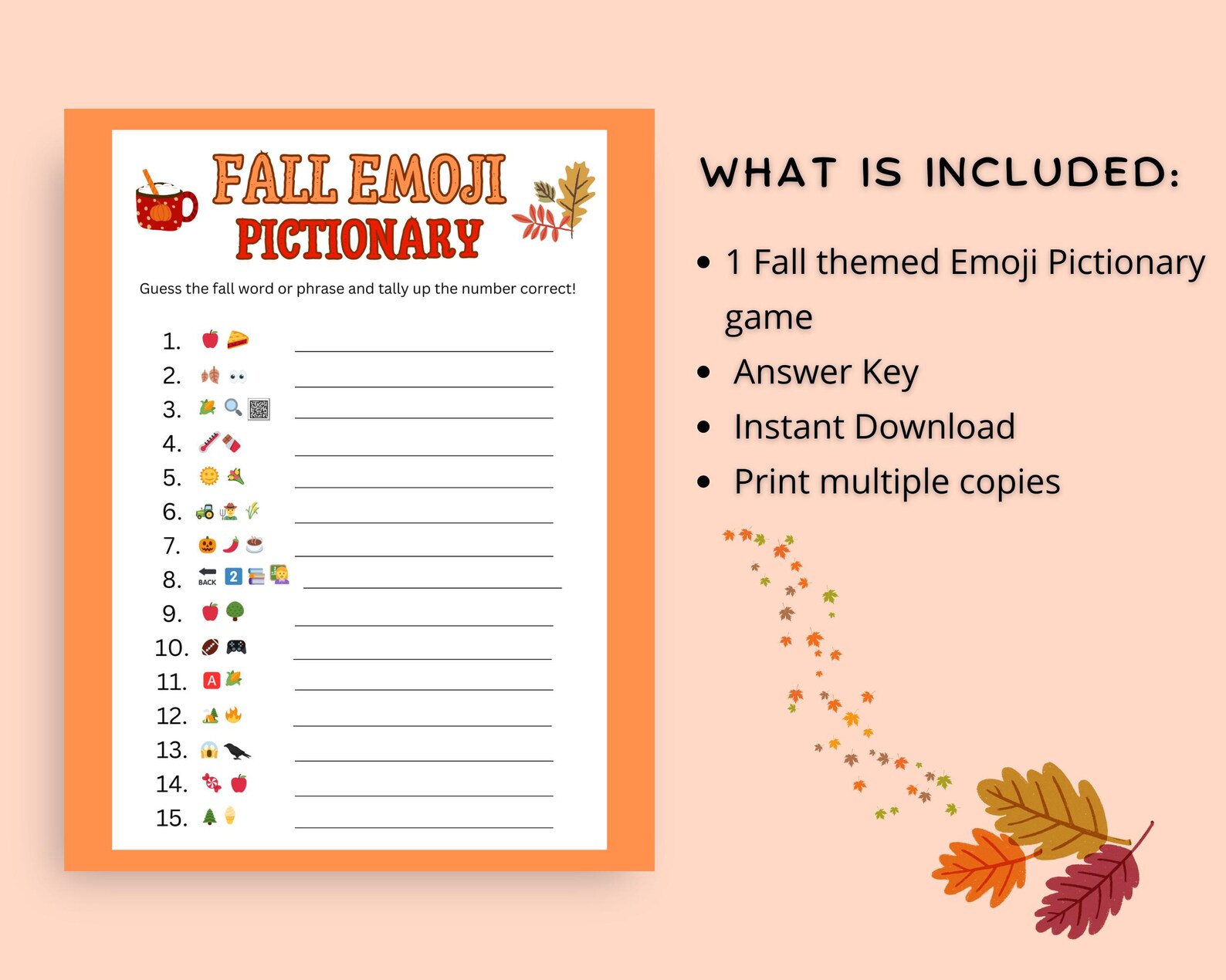Fall Emoji Game, Fall Emoji Pictionary Game, Autumn Emoji Games, Kids ...