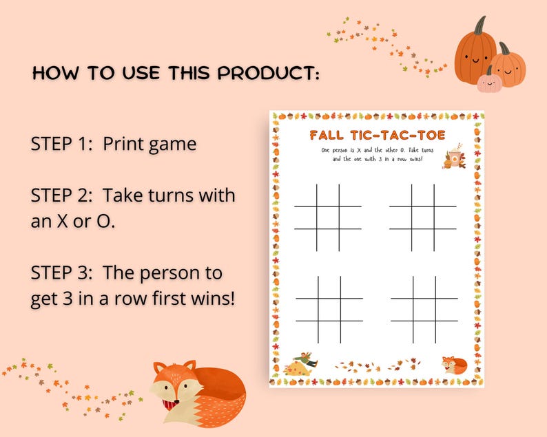 Fall Tic-tac-toe Game, Printable Fall Games, Autumn Games, Kids Games ...