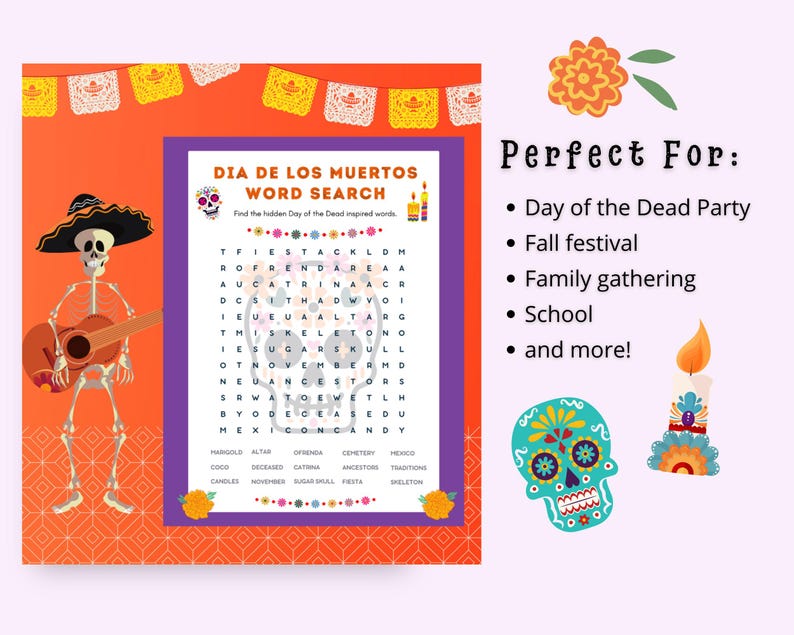 Dia De Los Muertos Word Search Printable, Dia De Los Muertos Activity ...