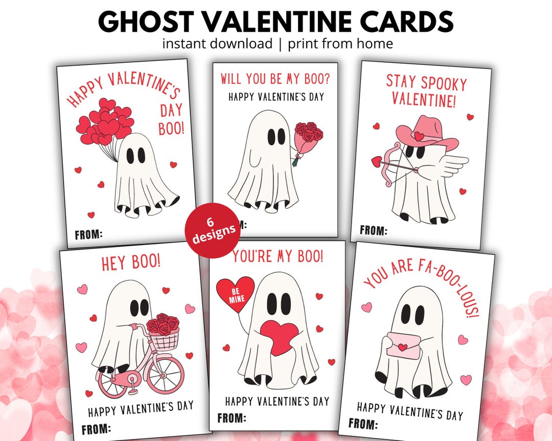 Ghost Valentines Day Cards for Kids, Halloween Valentines Printable ...