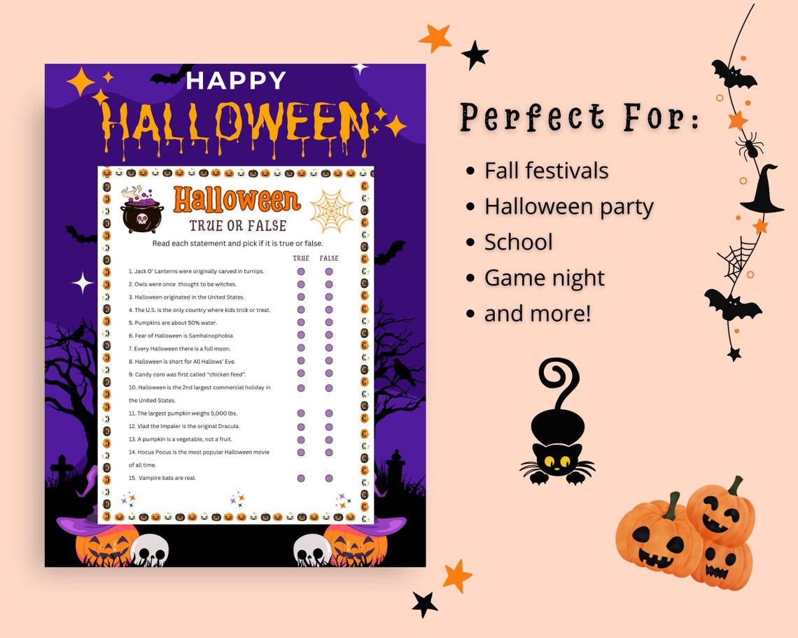 Halloween True or False Game Printable, Halloween Activities, Halloween ...