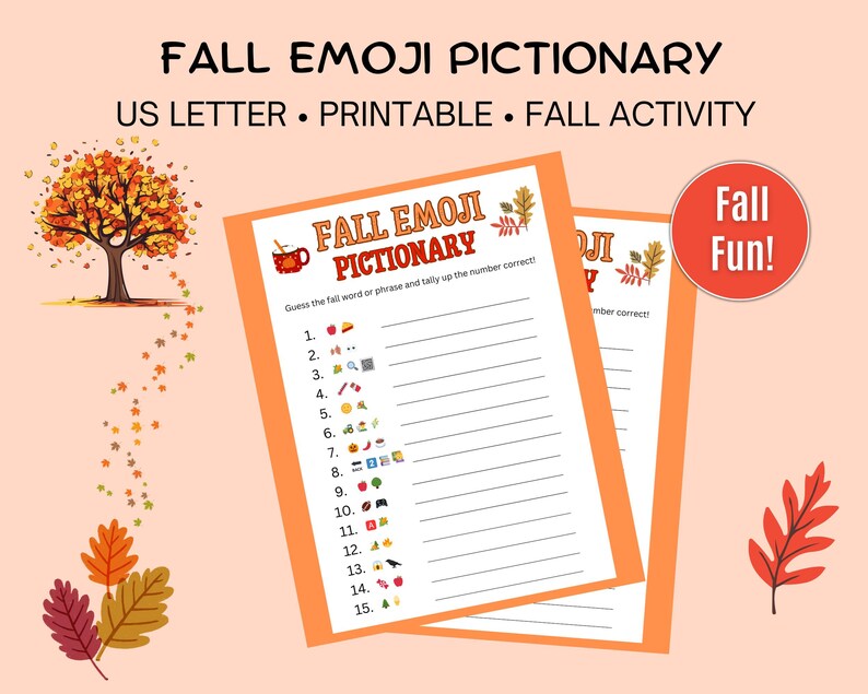 Fall Emoji Game, Fall Emoji Pictionary Game, Autumn Emoji Games, Kids ...