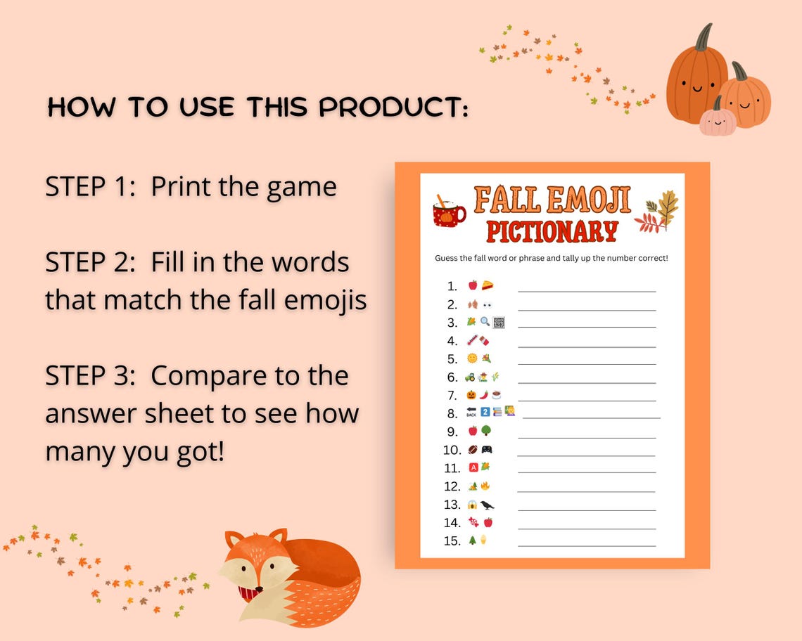 Fall Emoji Game, Fall Emoji Pictionary Game, Autumn Emoji Games, Kids ...