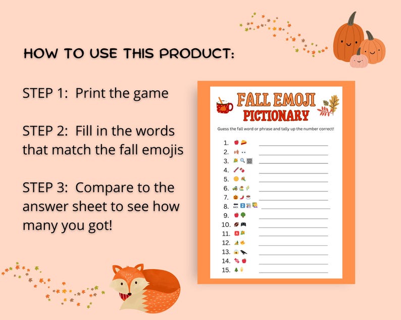 Fall Emoji Game, Fall Emoji Pictionary Game, Autumn Emoji Games, Kids ...