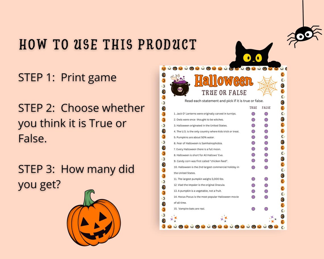 Halloween True or False Game Printable, Halloween Activities, Halloween ...