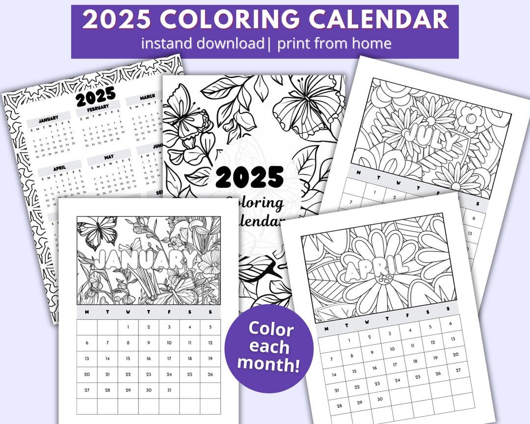 Calendario para colorear 2025 para niños, calendario 2025 imprimible ...
