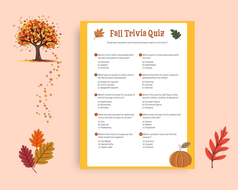 Fall Trivia Game Printable, Autumn Trivia, Kids Games, Printable Fall ...