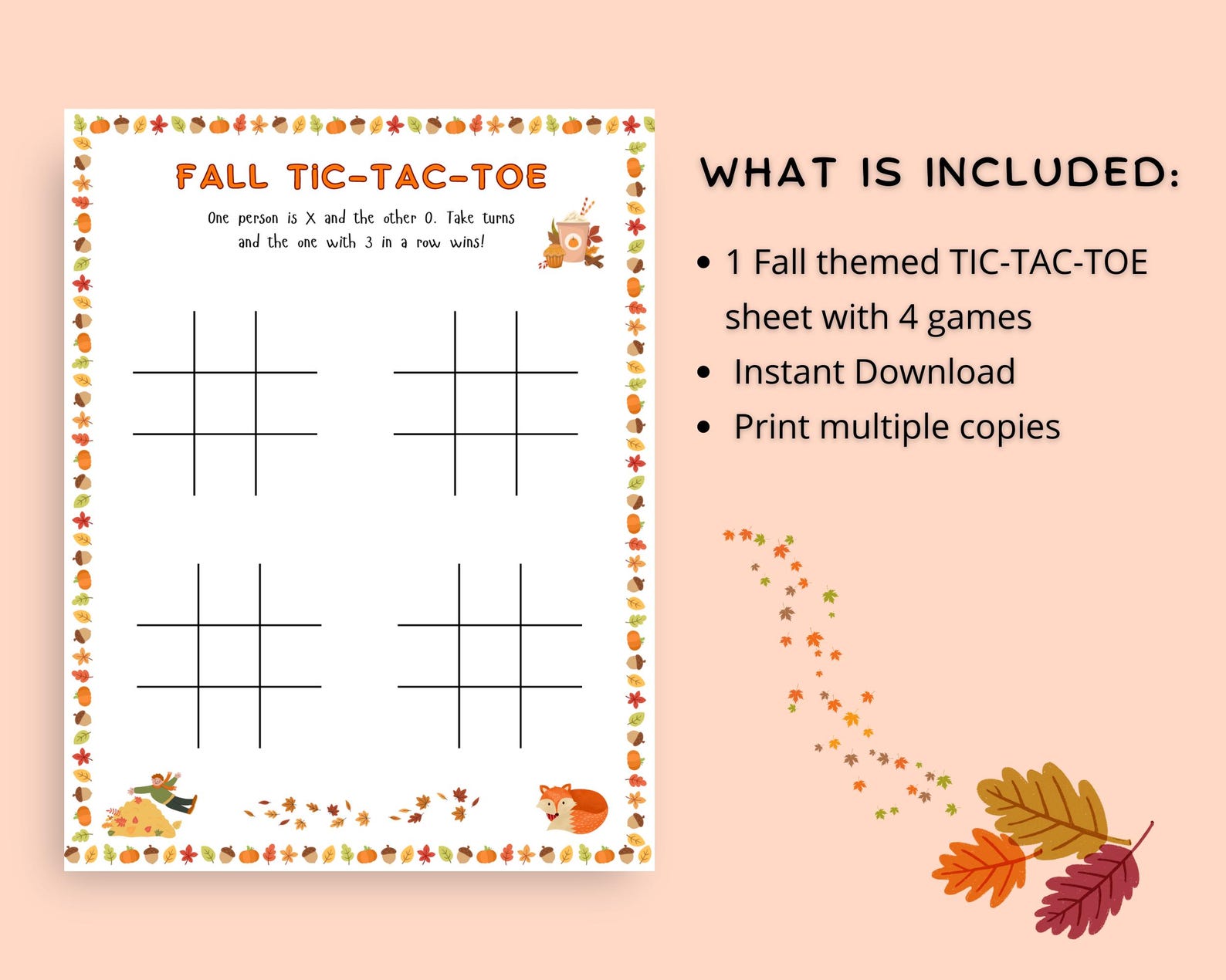Fall Tic-tac-toe Game, Printable Fall Games, Autumn Games, Kids Games ...