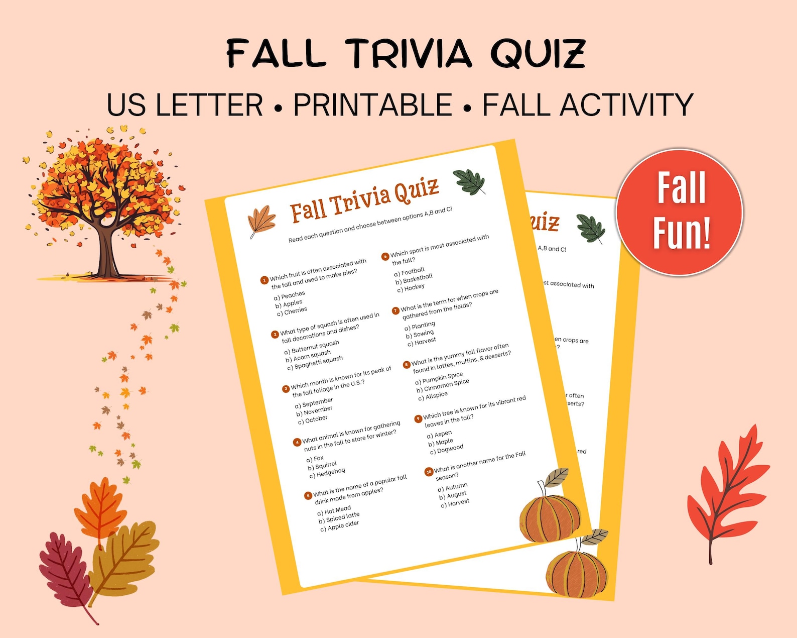 Fall Trivia Quiz Printable, Fall Trivia Game, Autumn Trivia, Kids Games ...
