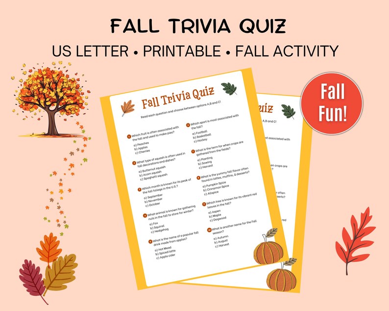 Fall Trivia Quiz Printable, Fall Trivia Game, Autumn Trivia, Kids Games ...