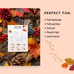 Fall Crossword Puzzle Printable, Fall Crossword Game, Autumn Crossword ...