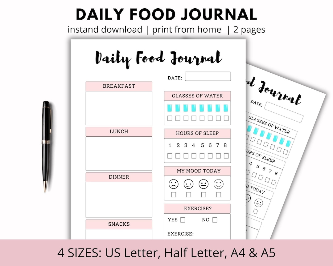 Daily Food Journal Printable, Daily Food Dairy, Daily Food Log, Food ...
