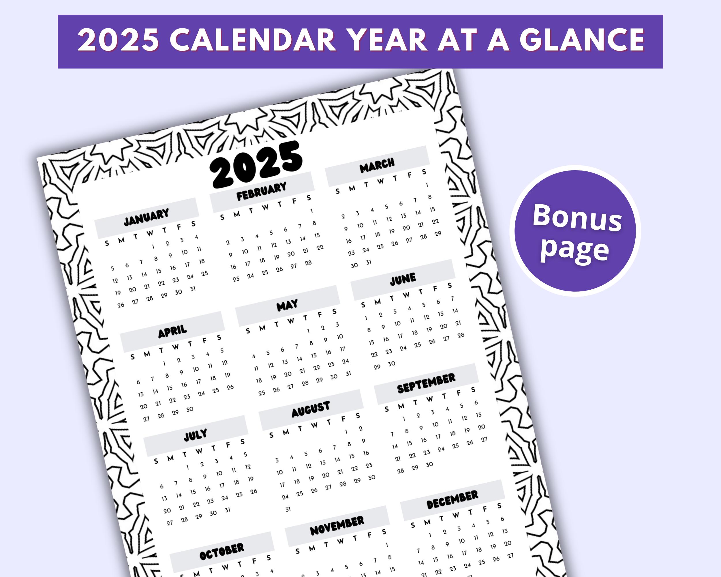 2025 Coloring Calendar for Kids, 2025 Calendar Printable, Monthly ...