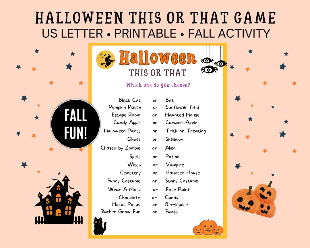 Halloween This or That Game Printable, Halloween Activities, Halloween ...