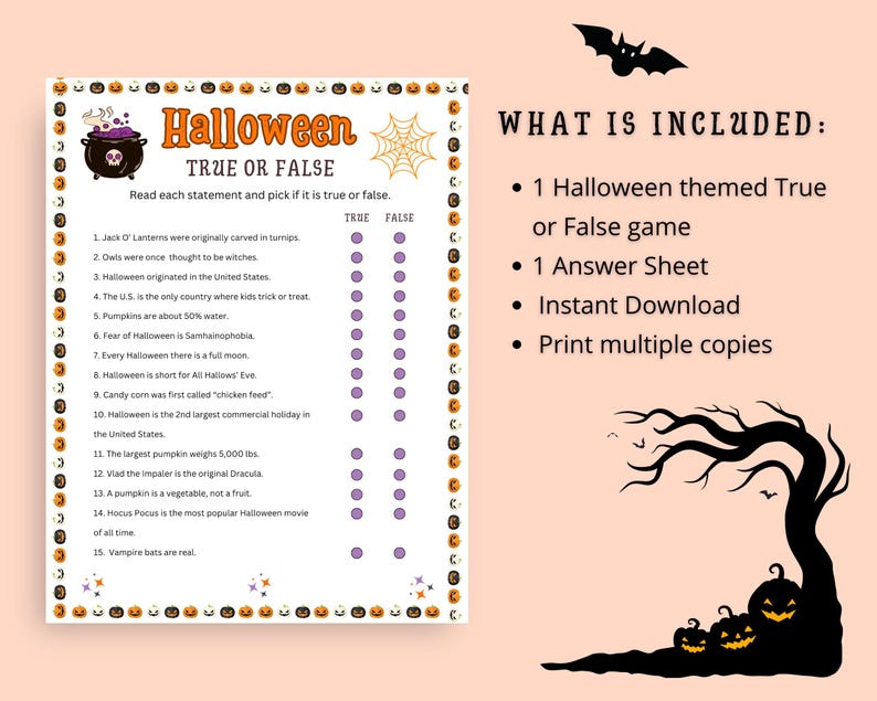 Halloween True or False Game Printable, Halloween Activities, Halloween ...