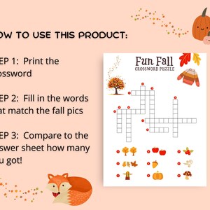 Fall Crossword Puzzle Printable, Fall Crossword Game, Autumn Crossword ...