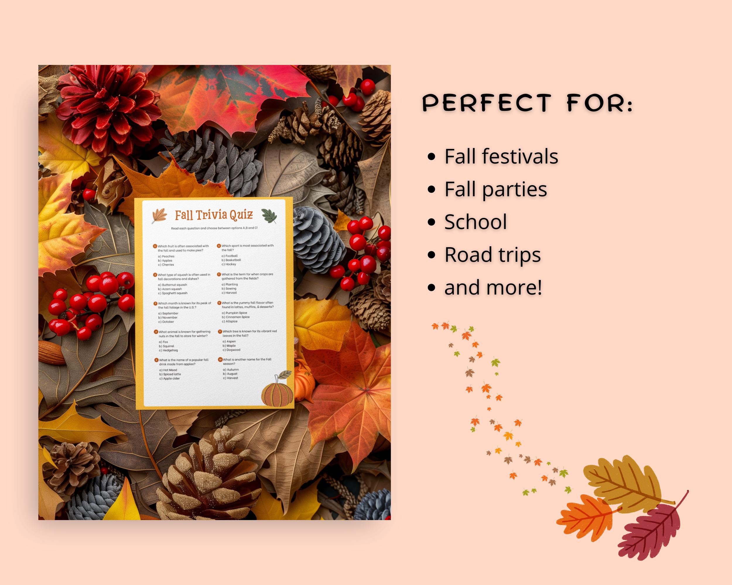 Fall Trivia Game Printable, Autumn Trivia, Kids Games, Printable Fall ...