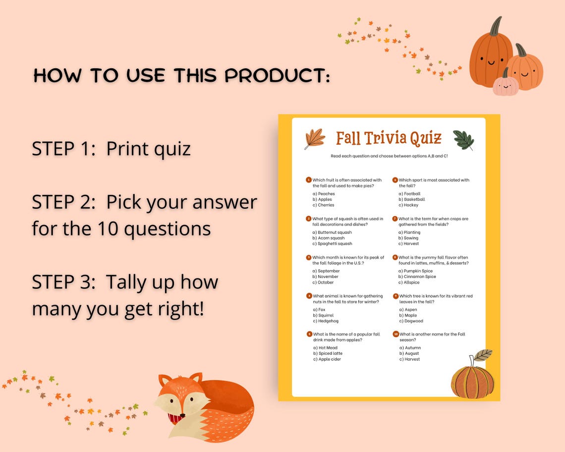 Fall Trivia Quiz Printable, Fall Trivia Game, Autumn Trivia, Kids Games ...