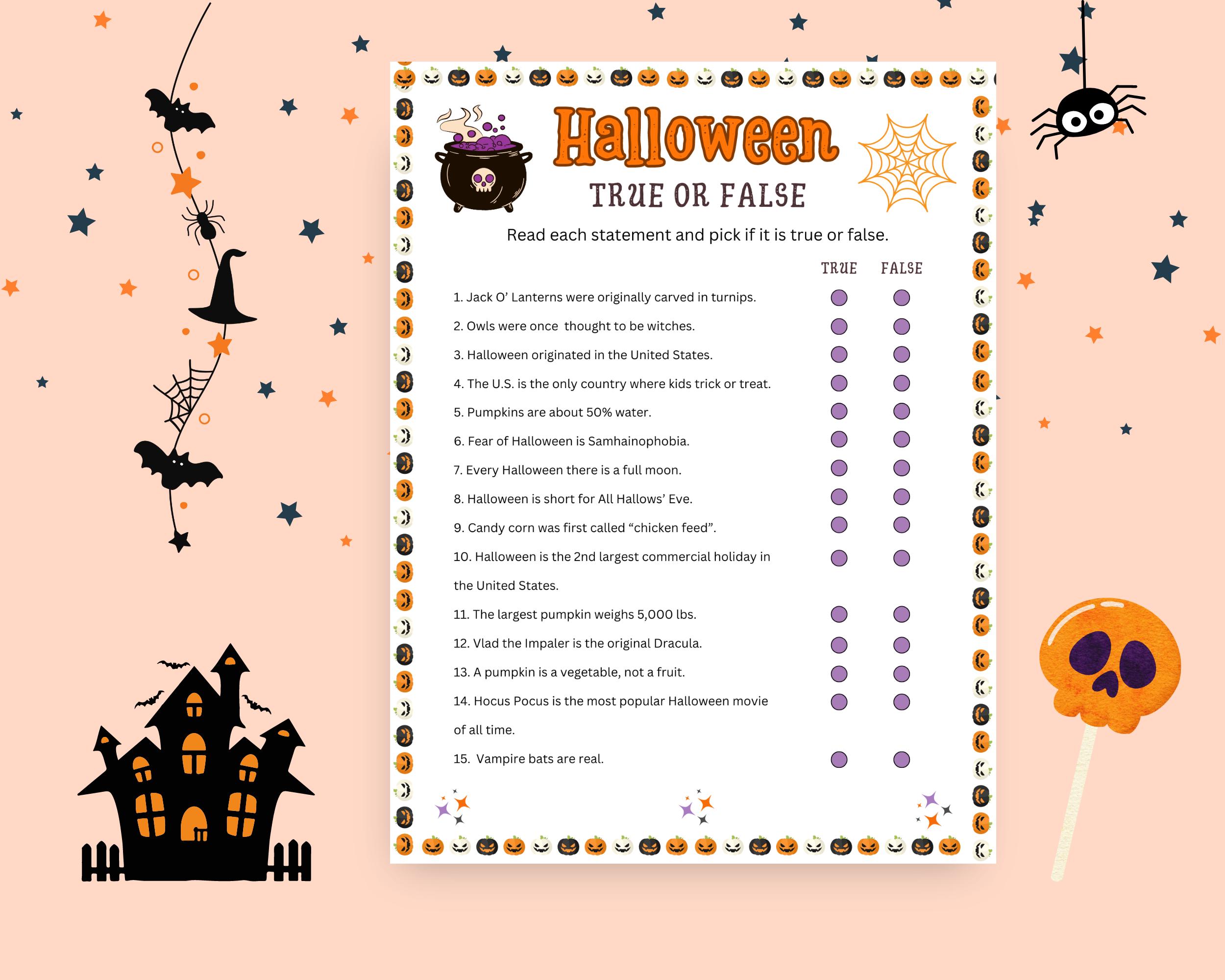 Halloween True or False Game Printable, Halloween Activities, Halloween ...