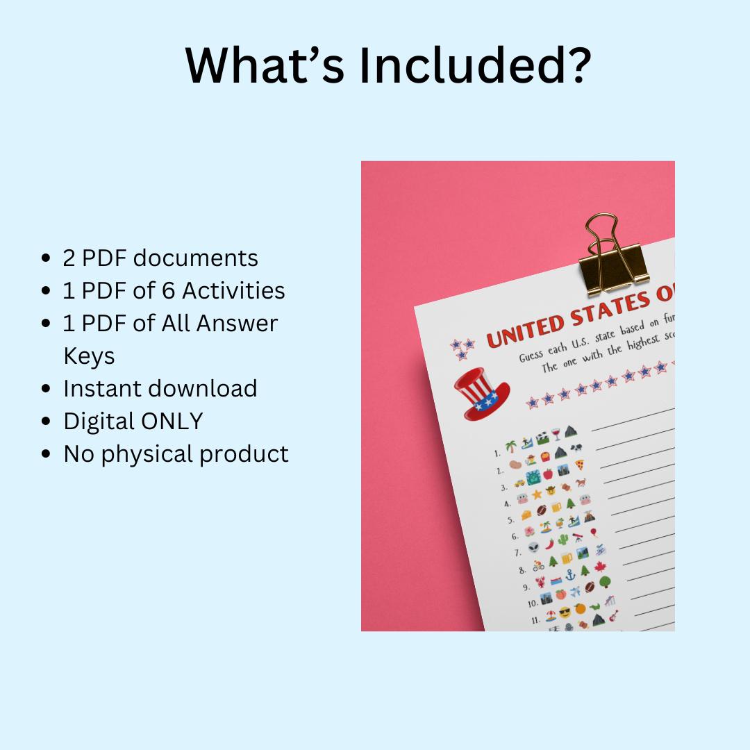 United States Patriotic Trivia & Games Bundle, US Trivia, USA Game ...