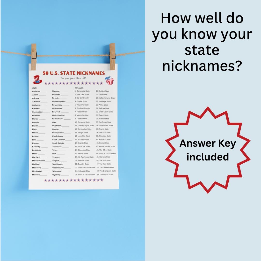 50 States Nickname Match Up, USA Game, United States Trivia, USA ...