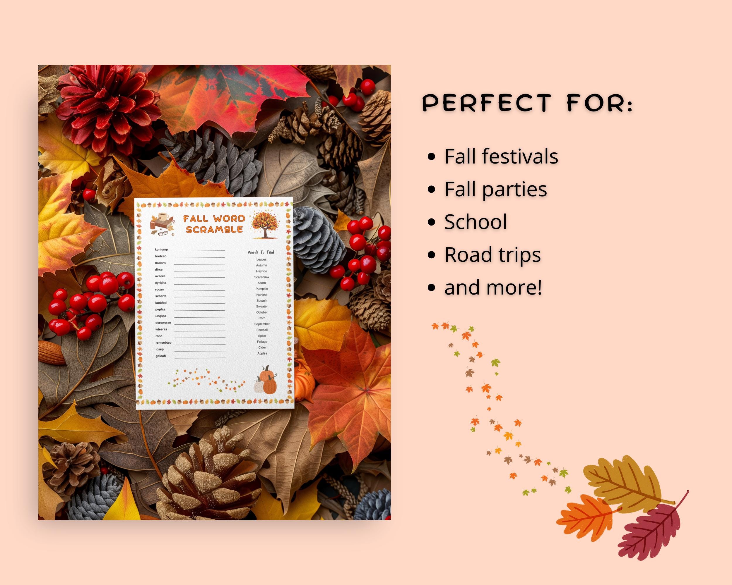 Fall Word Scramble Printable, Kids Fall Activity, Fall Activities, Kids ...