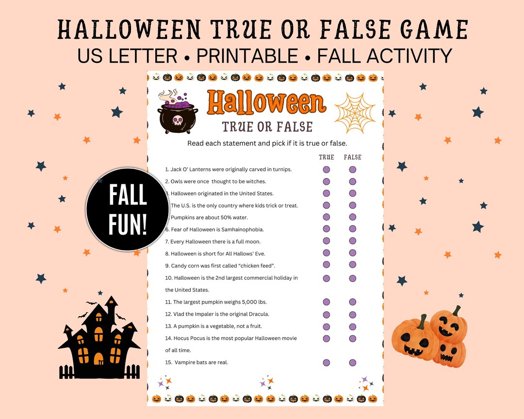 Halloween True or False Game Printable, Halloween Activities, Halloween ...
