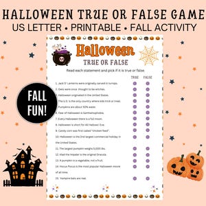 Halloween True or False Game Printable, Halloween Activities, Halloween ...
