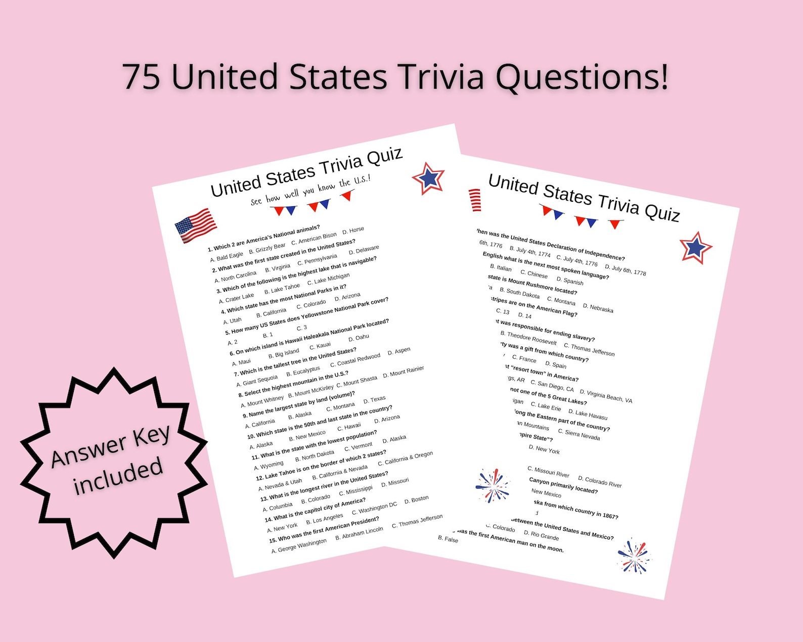 75 United States Trivia Questions, Trivia Games, American Trivia ...