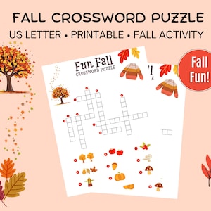 Fall Crossword Puzzle Printable, Fall Crossword Game, Autumn Crossword ...