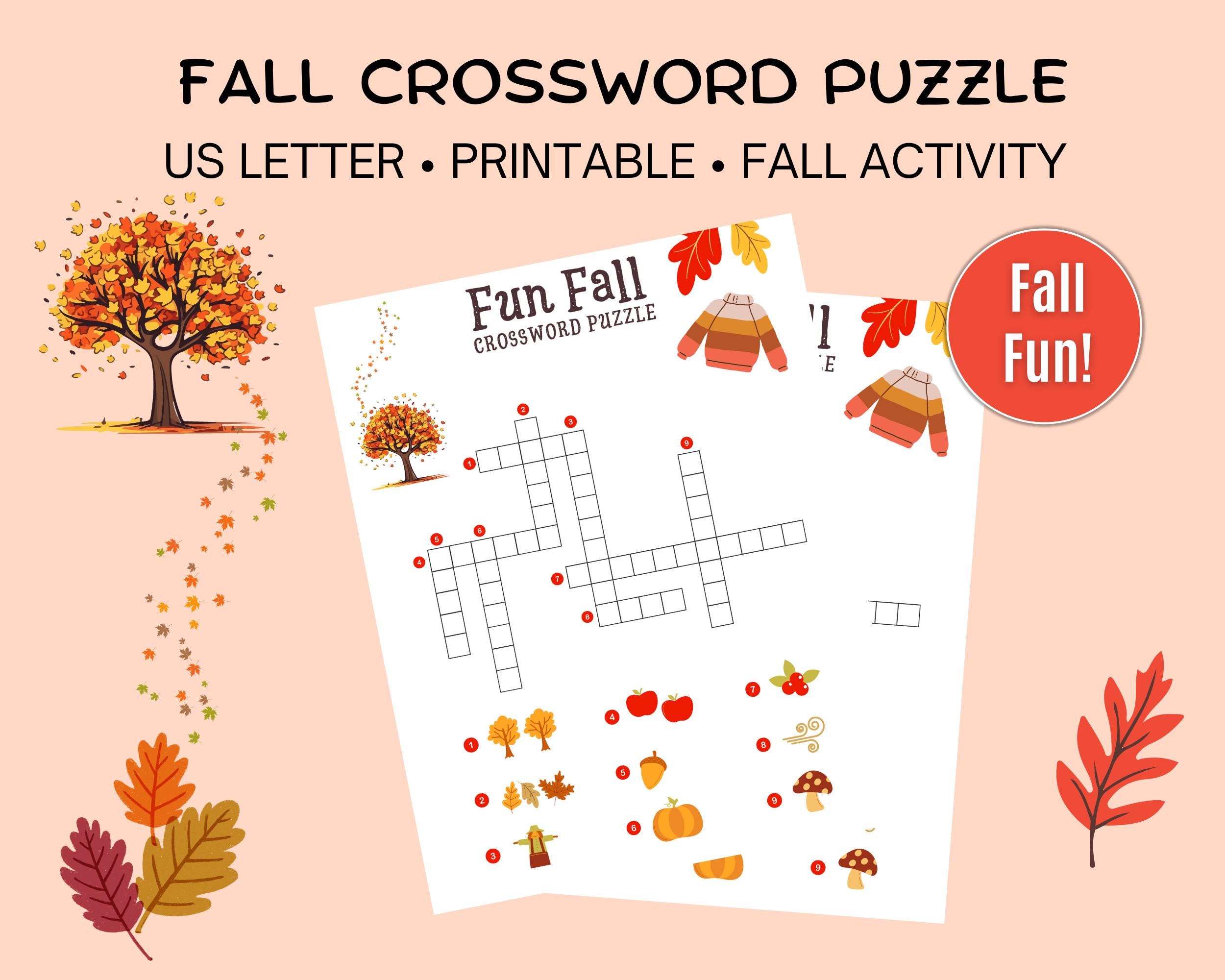 Fall Crossword Puzzle Printable, Fall Crossword Game, Autumn Crossword ...