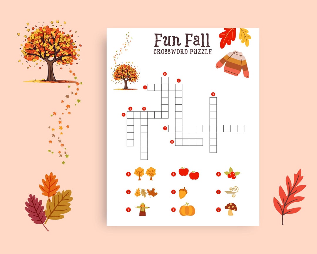 Fall Crossword Puzzle Printable, Fall Crossword Game, Autumn Crossword ...
