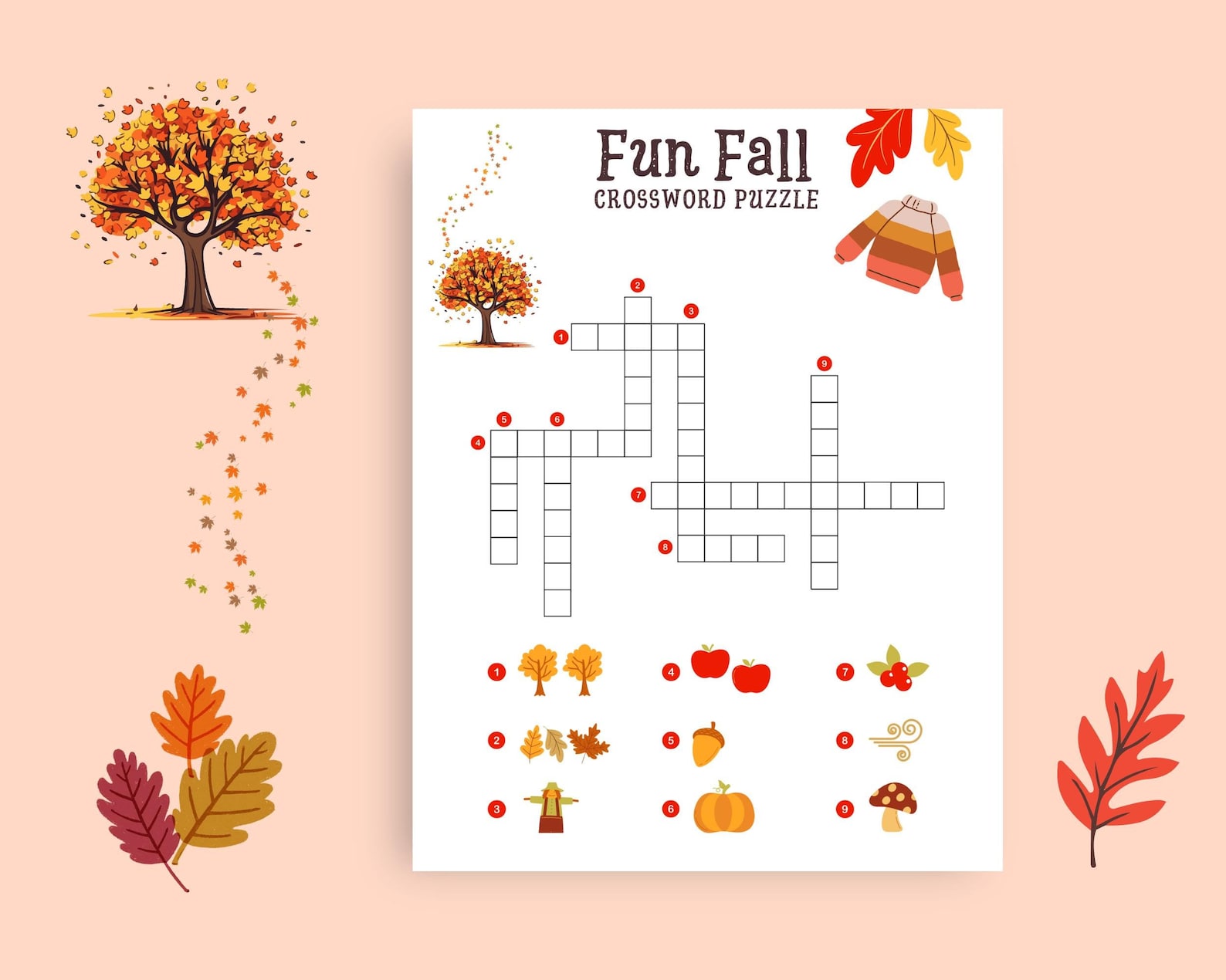 Fall Crossword Puzzle Printable, Fall Crossword Game, Autumn Crossword ...