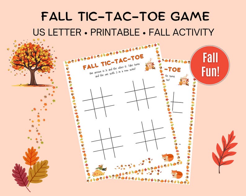 Fall Tic-tac-toe Game, Printable Fall Games, Autumn Games, Kids Games ...