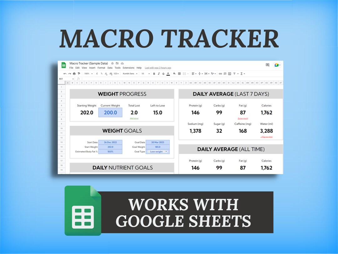 Weight Loss & Macro Tracker Spreadsheet for Google Sheets | Digital ...