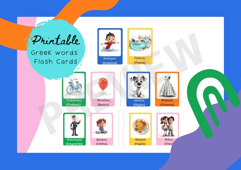 50 My First Greek Words BIG Flash Cards Greek Words Printable Digital ...