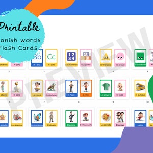 50 My First Spanish Words BIG Flash Cards Words Printable Digital for ...